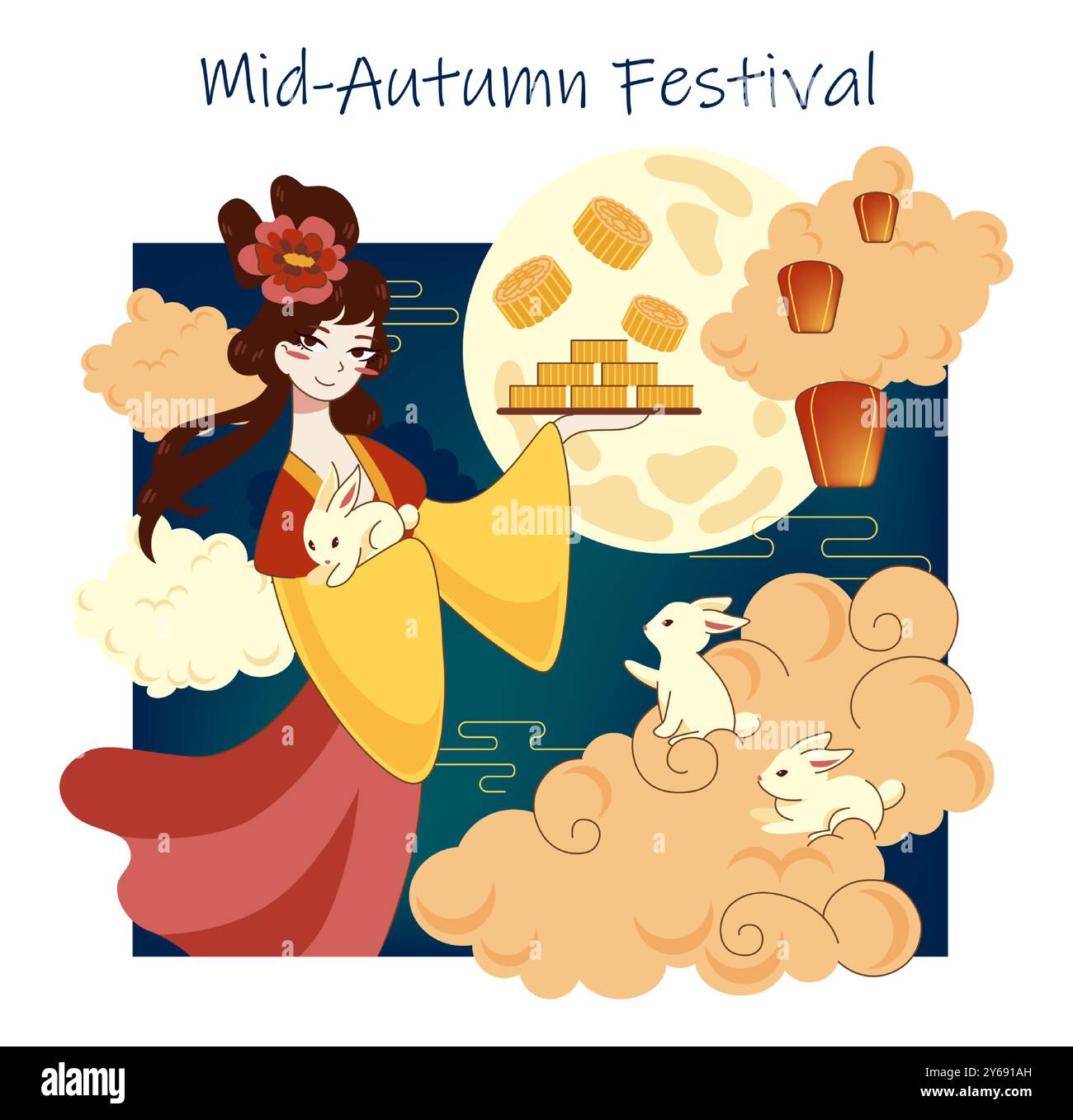Traditional chinese fest set. Mid-Autumn festival, moon festival or ...
