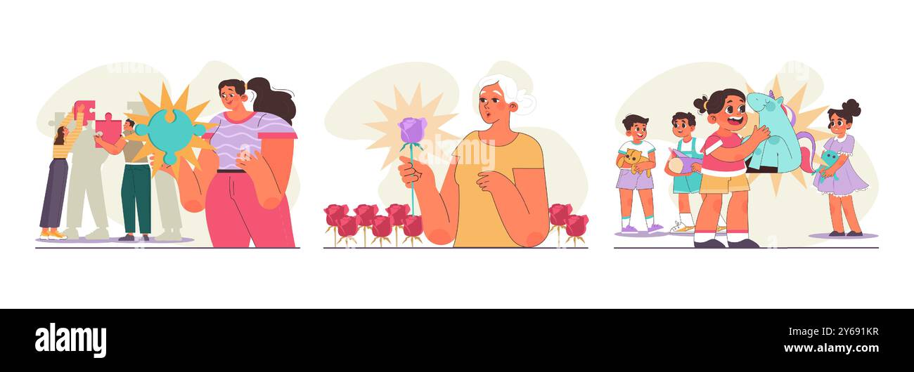 Uniqueness and individuality set. Character standing out from the crowd ...