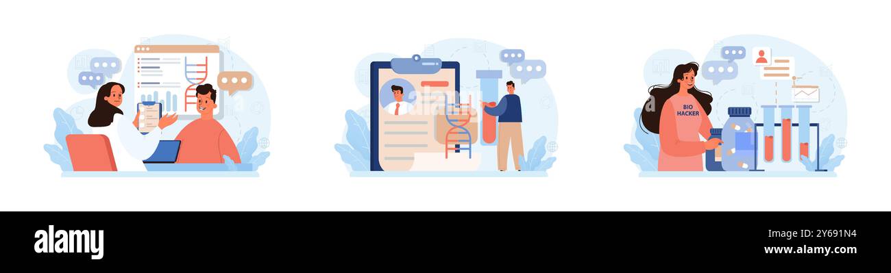 Biohacking set. Health' engineering and improving with modern ...