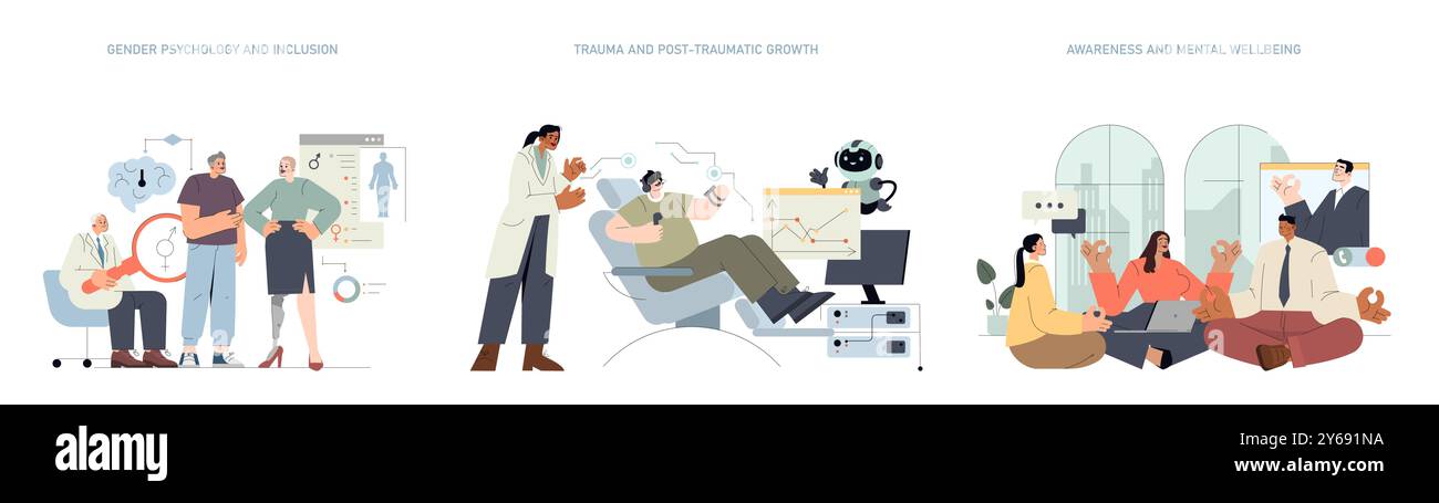 Psychology set exploring gender inclusion, trauma recovery, and mental ...