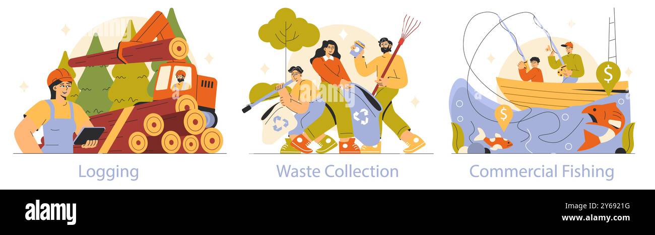 Working Professions set. Illustrations showcasing different occupations ...