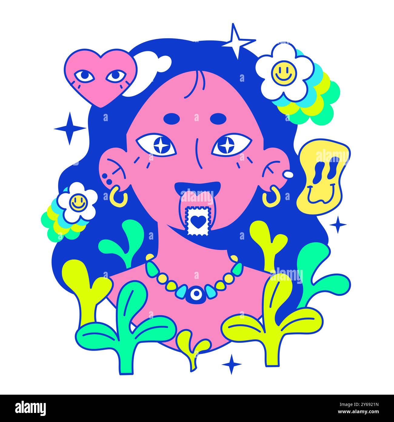 Psychedelic trip party. Rave camp. Character taking drugs and at ...