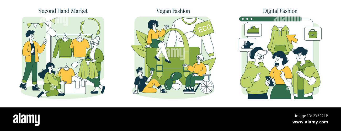 Eco Friendly Fashion set. Illustration of sustainable clothing ...