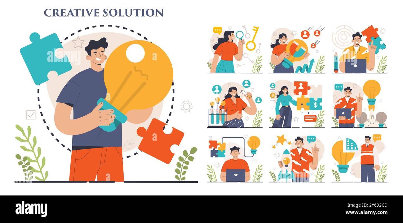 Finding a solution set. Generation of a creative idea in a brainstorm ...