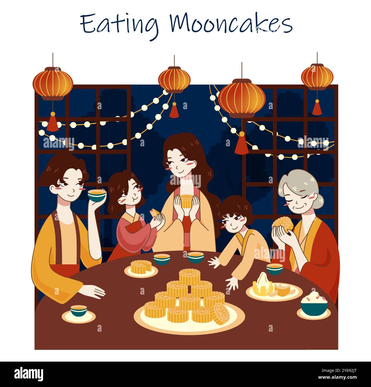 Traditional chinese fest set. Mid-Autumn festival, moon festival or ...