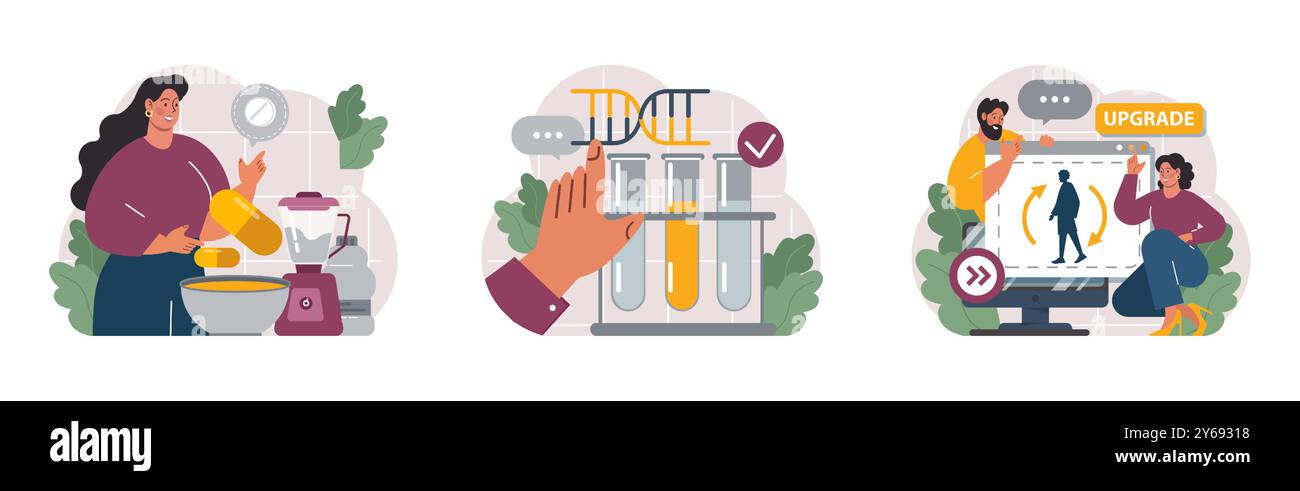 Biohacking set. Health' engineering and improving with modern ...