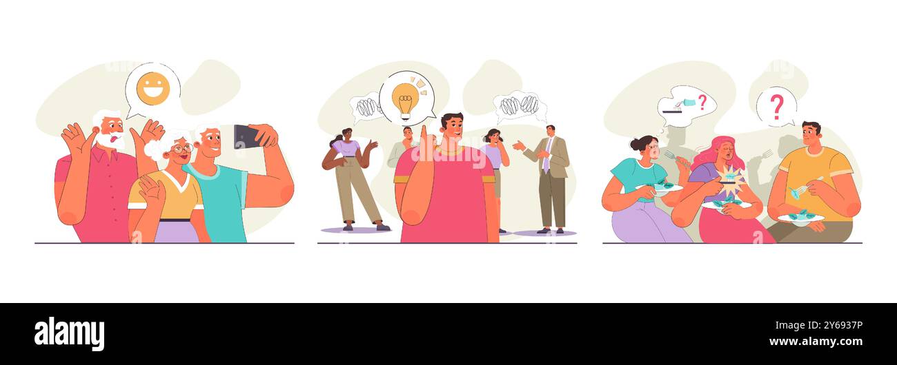 Uniqueness and individuality set. Character standing out from the crowd ...