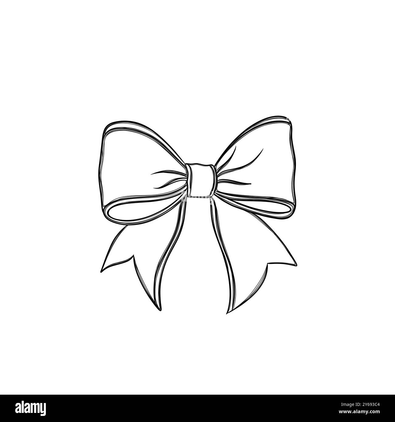 Beautiful festive bow with ribbons - line art illustration Stock Photo ...