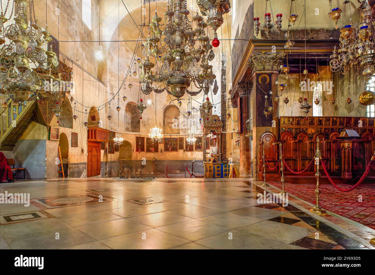 Picture showing the inside of the Nativity Church in Bethlehem Stock ...