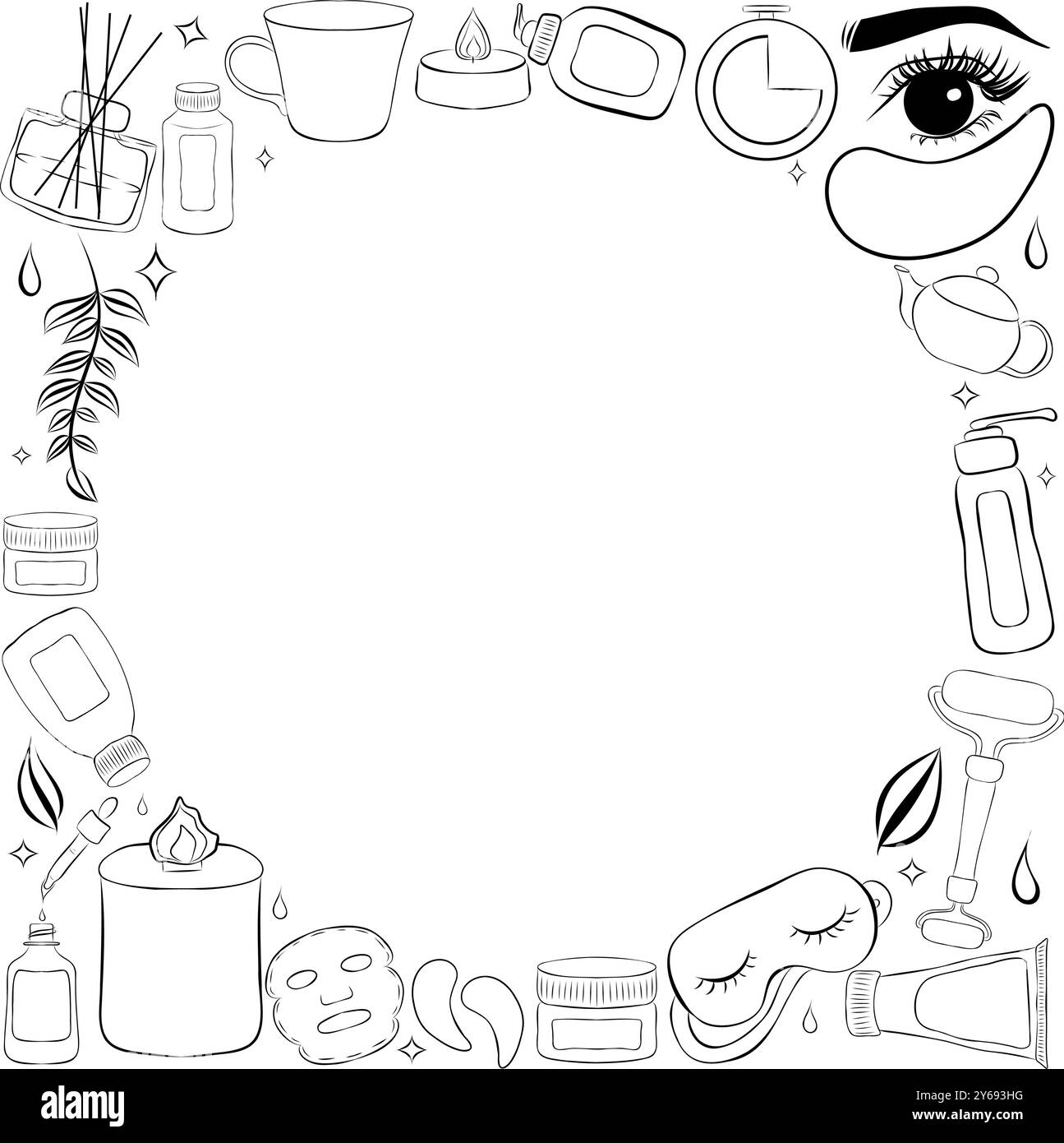 Cosmetic beauty and make up frame in thin line style vector Stock ...