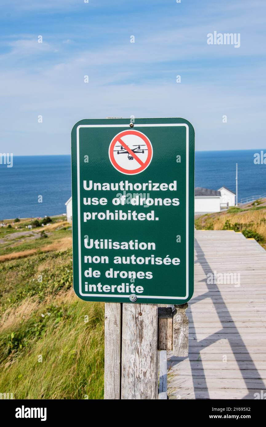 Unauthorized use of drones prohibited sign at Cape Spear Lighthouse ...