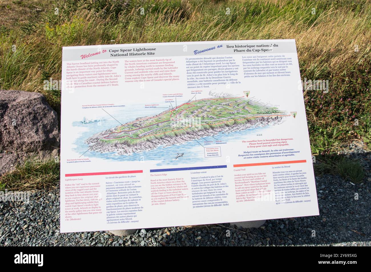 Welcome information sign at Cape Spear Lighthouse National Historic ...