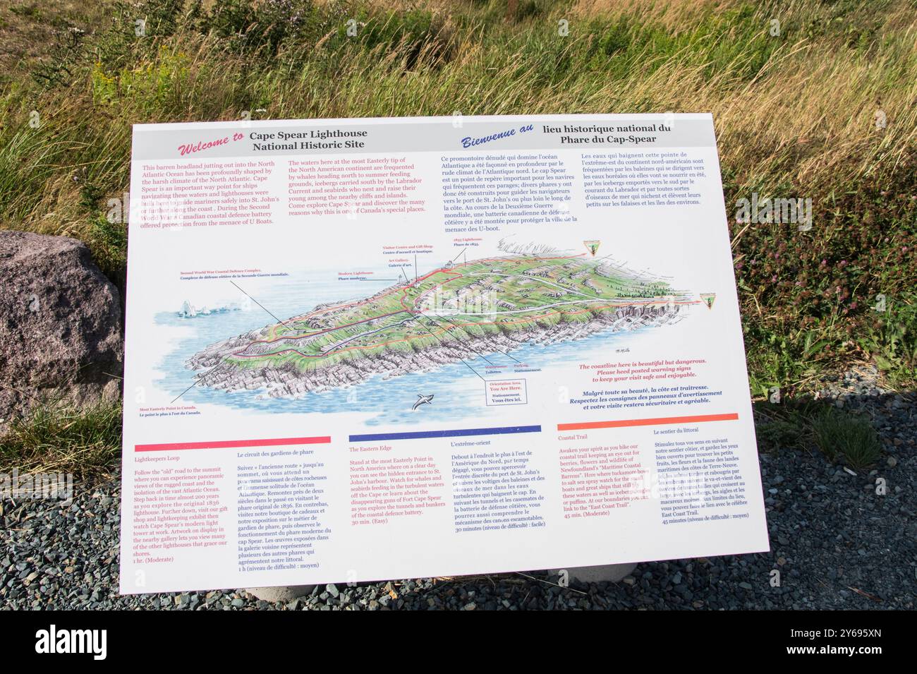 Welcome information sign at Cape Spear Lighthouse National Historic ...