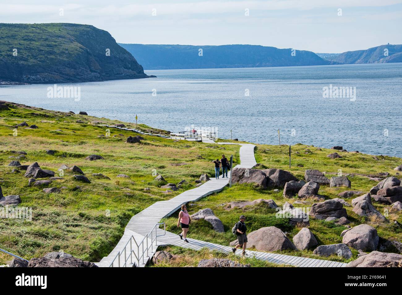 Wooden boardwalk to the water at Cape Spear Lighthouse National ...