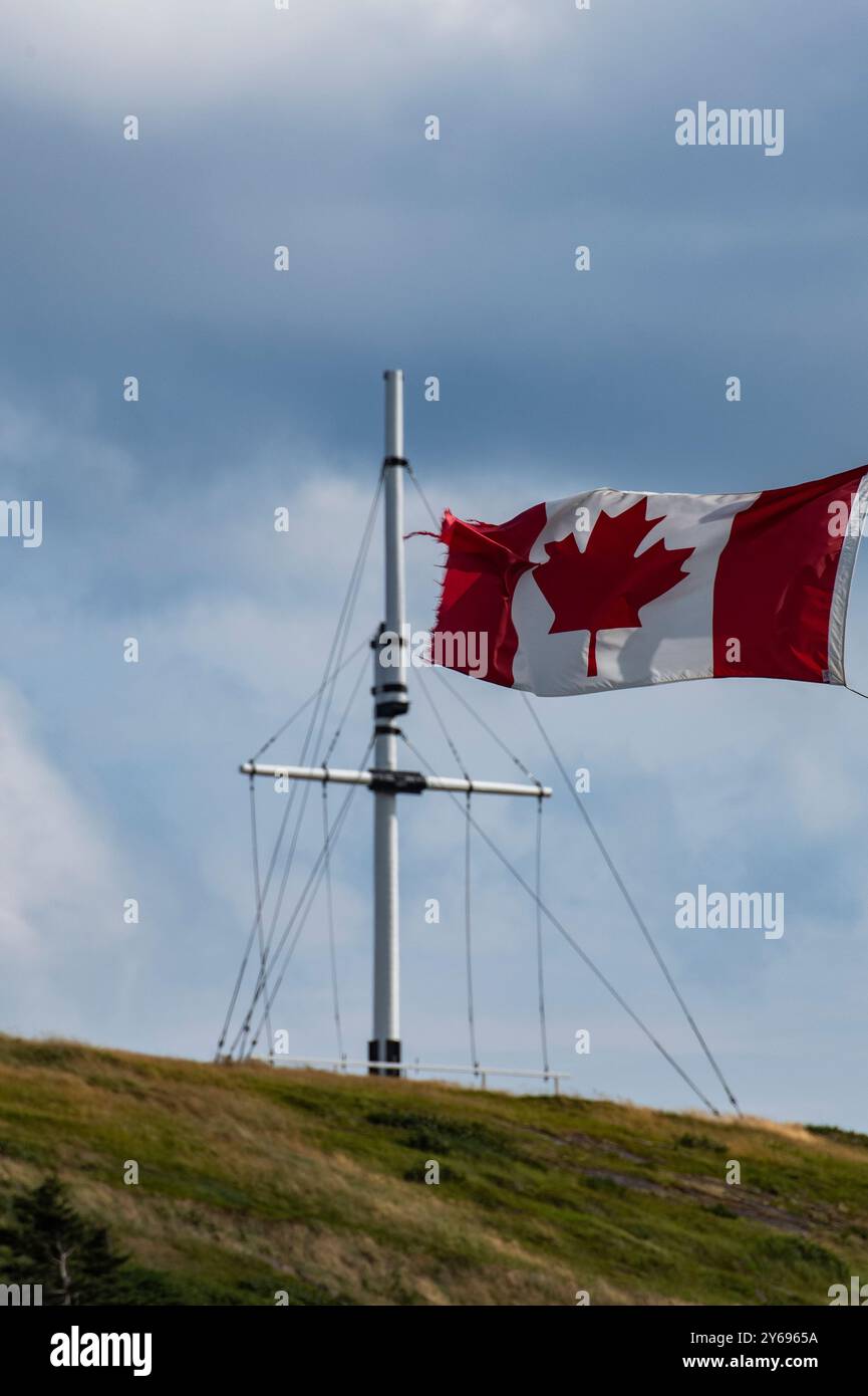 Canadian flag flying at Cape Spear Lighthouse National Historic Site in ...