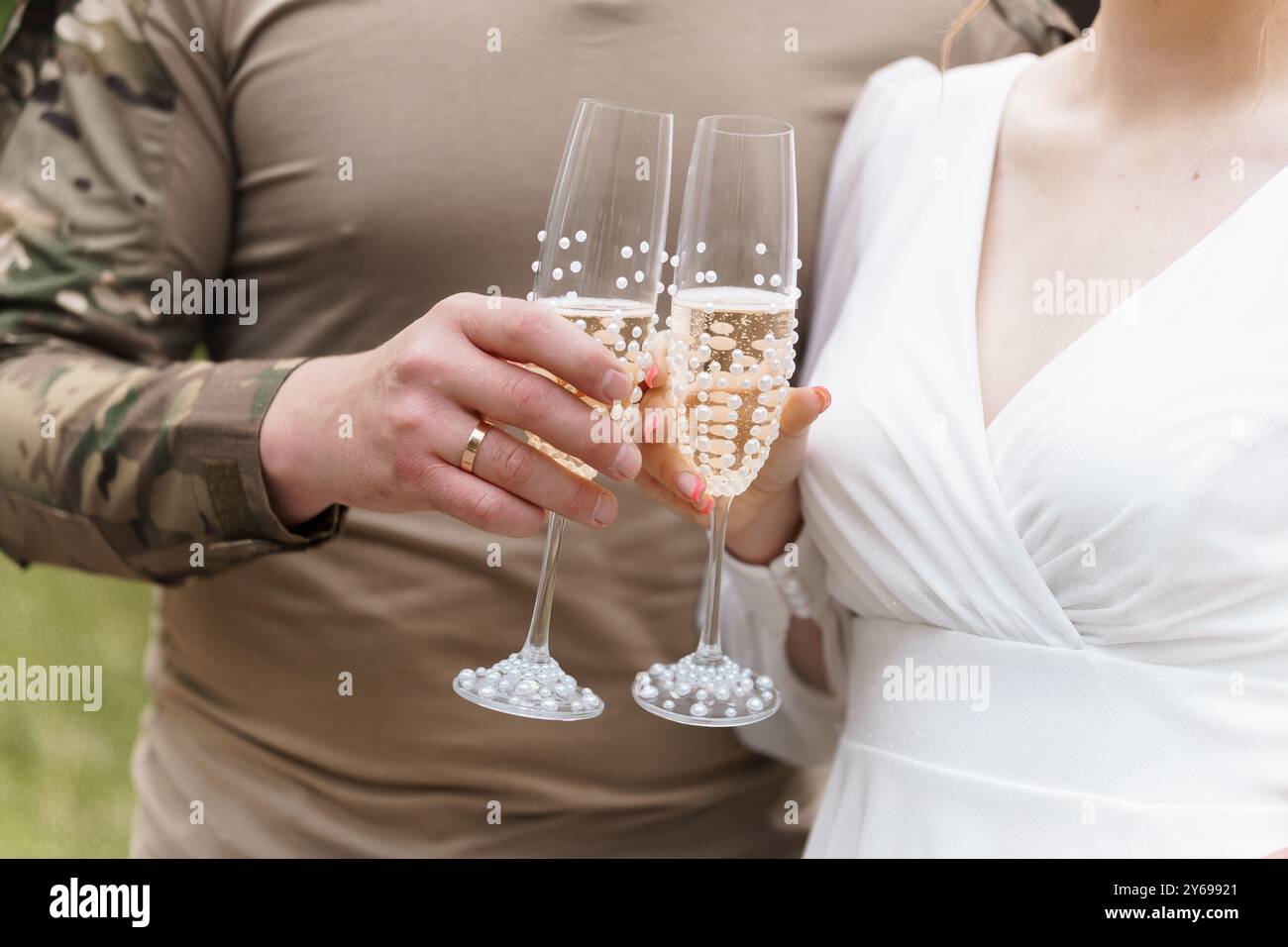 Romantic Toast Between a Military Couple Celebrating Their Union with ...