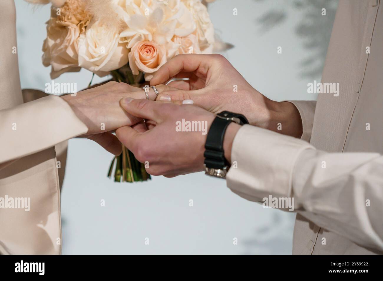 Romantic Wedding Ceremony: Bride and Groom Exchanging Rings Symbolizing ...