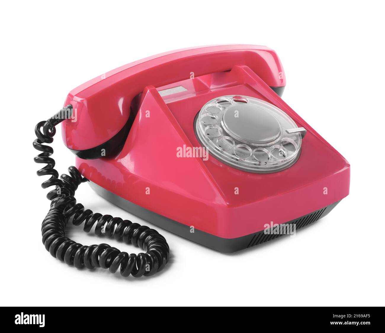 Old pink telephone with rotary dial isolated on white Stock Photo - Alamy