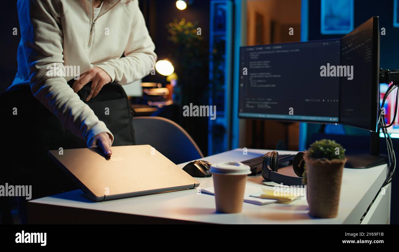 Teleworking Programmer Arriving In Home Office Ready To Secure Company