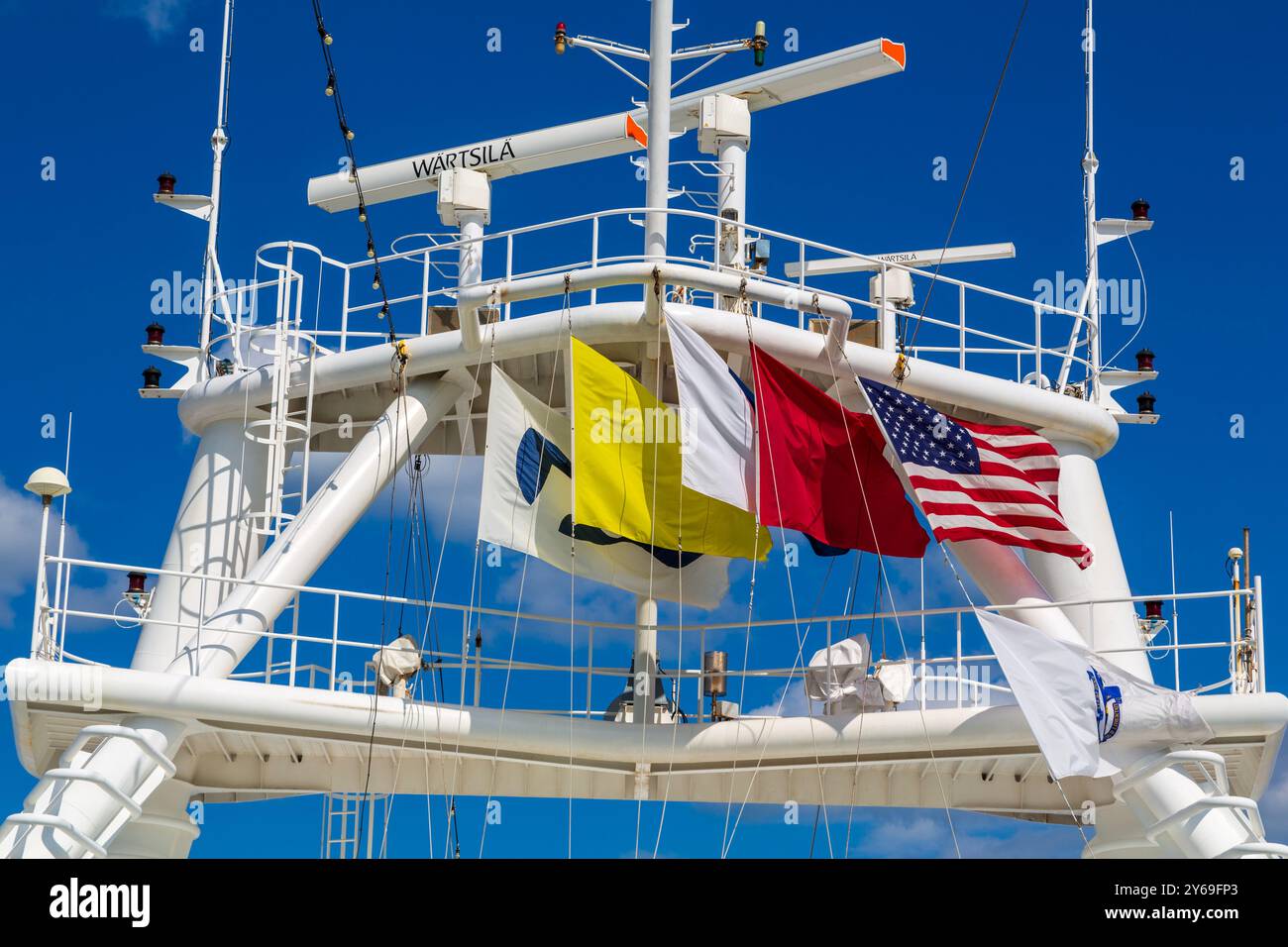 Flags on a cruise ship, Black Falcon Terminal, Boston, Massachusettes ...