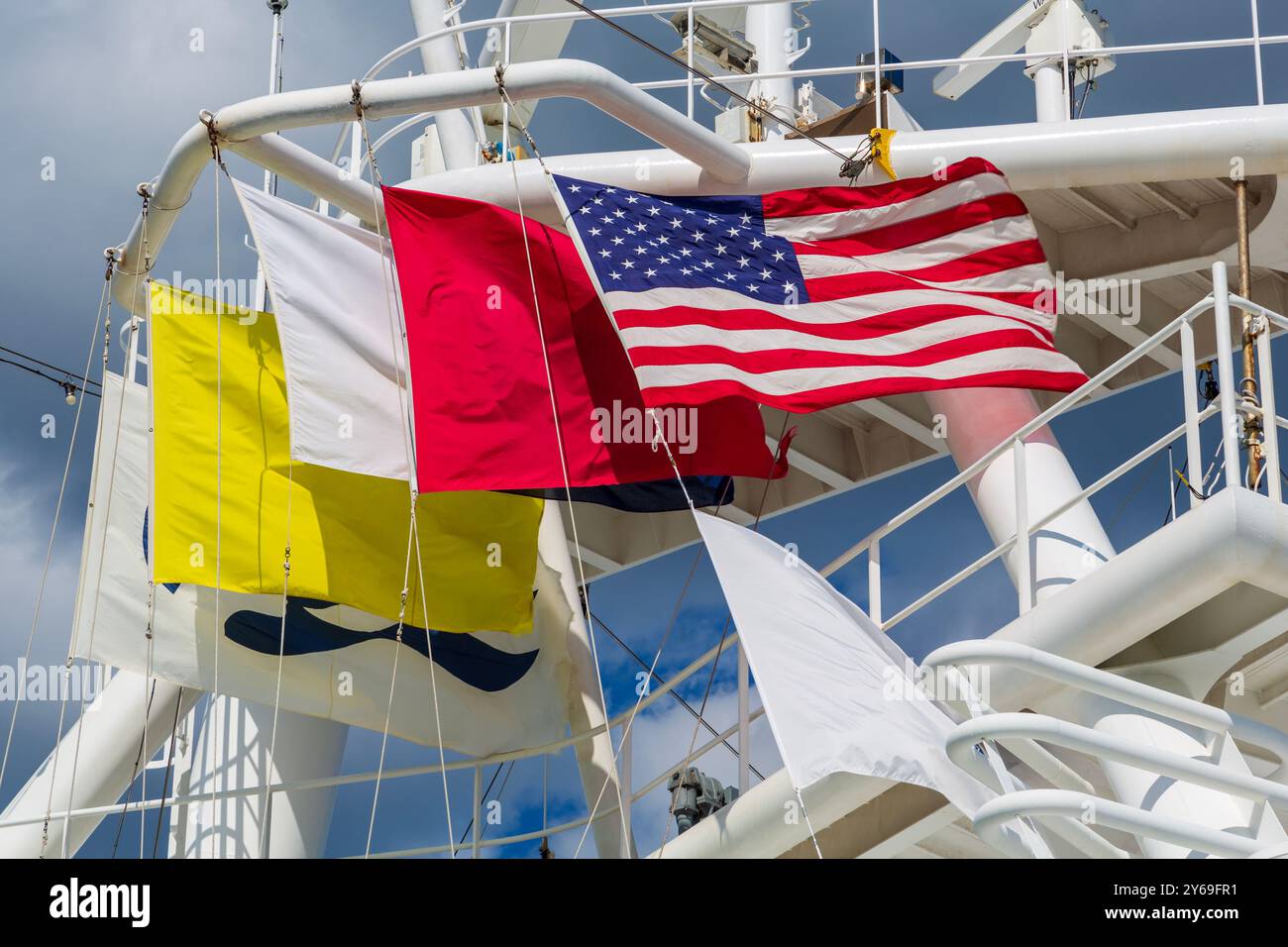 Flags on a cruise ship, Black Falcon Terminal, Boston, Massachusettes ...
