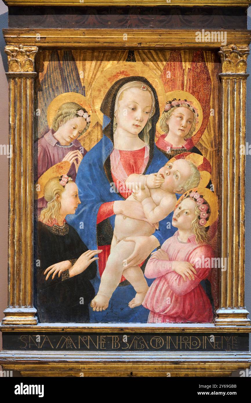 The Virgin and Child Surrounded by Four Angels, Painting on panel ...