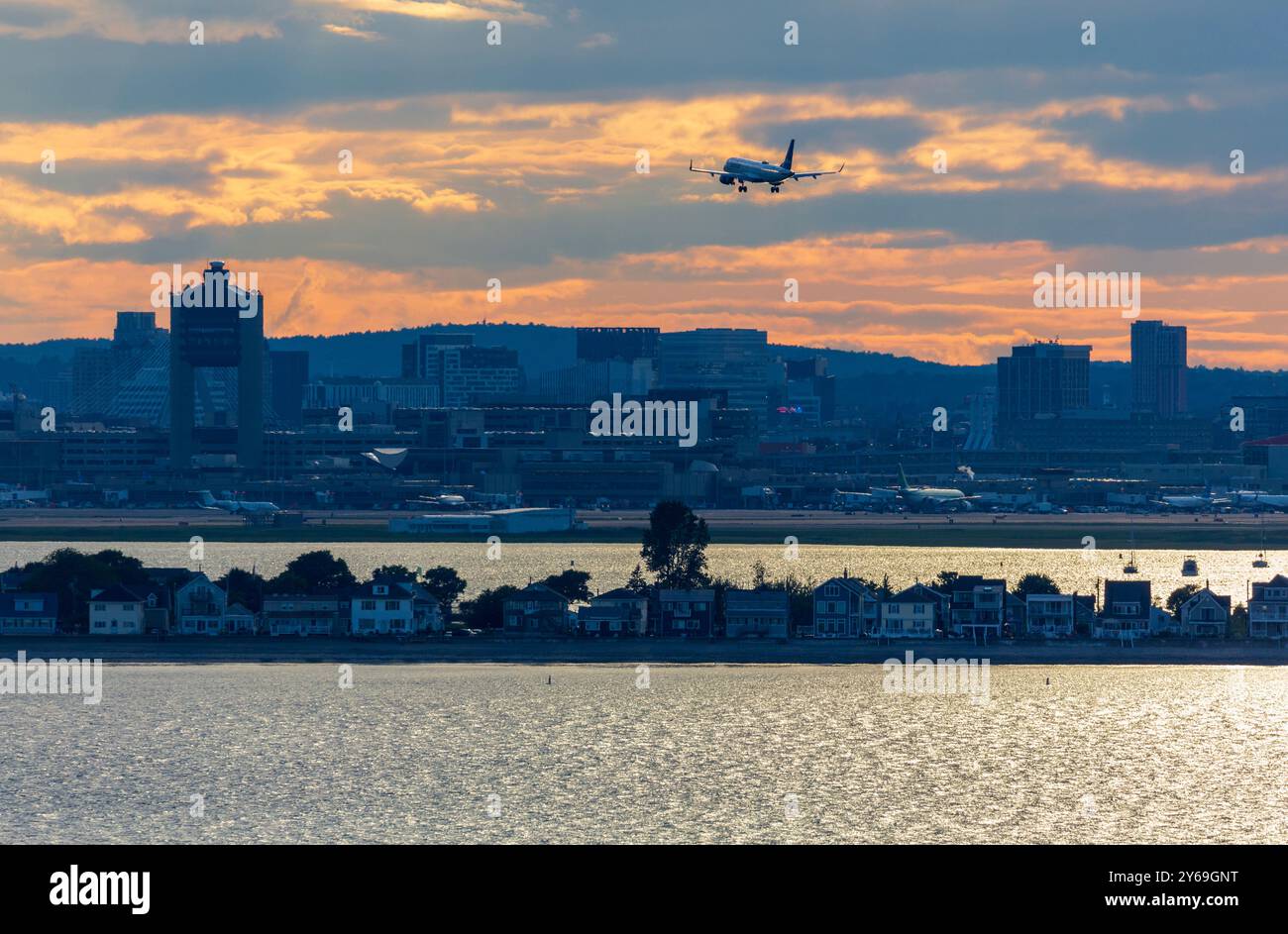 Plane appraoching Boston Airport, Massachusettes, USA Stock Photo - Alamy