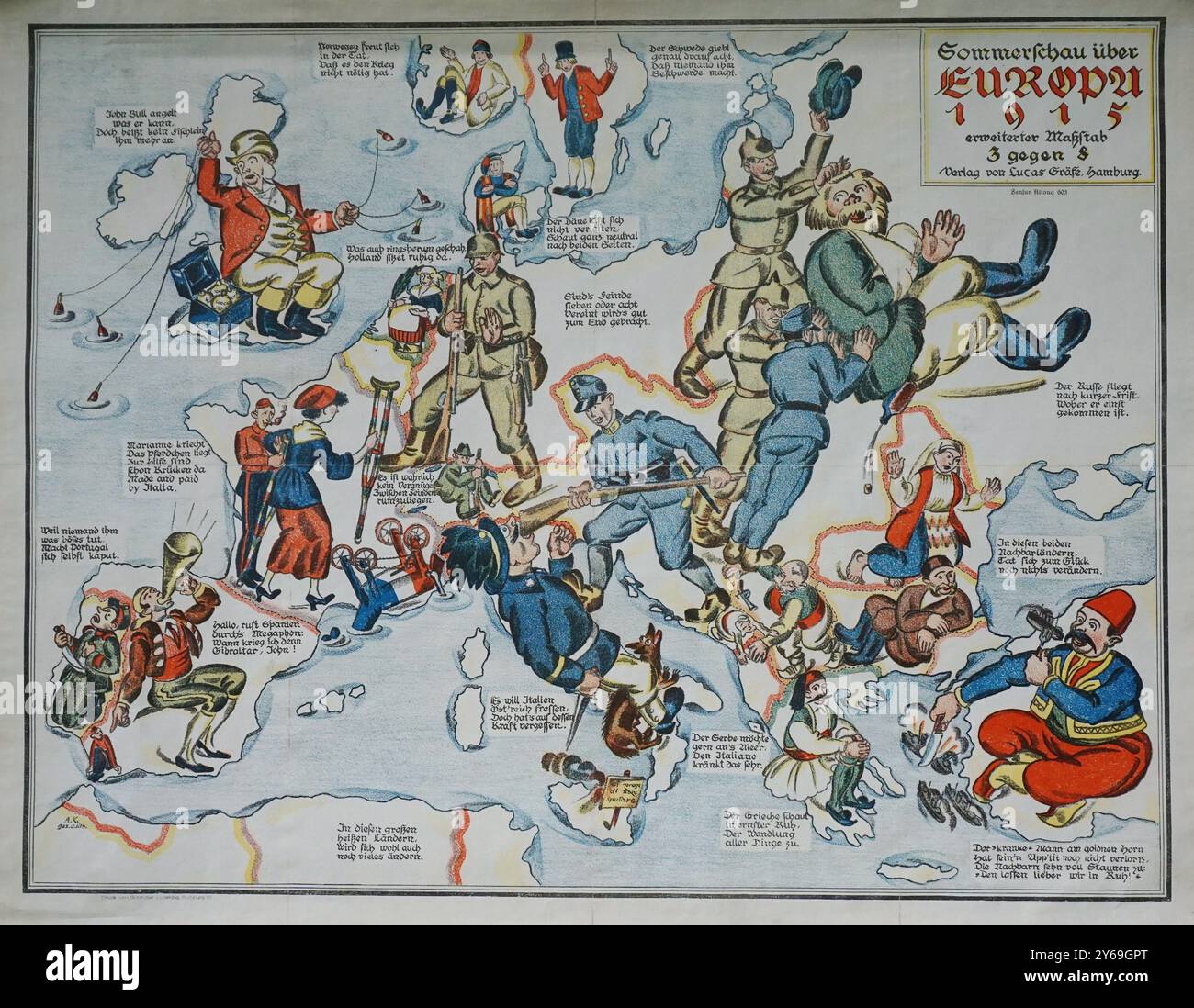 Summer Show over Europe 1915. European satirical map. Museum: PRIVATE ...