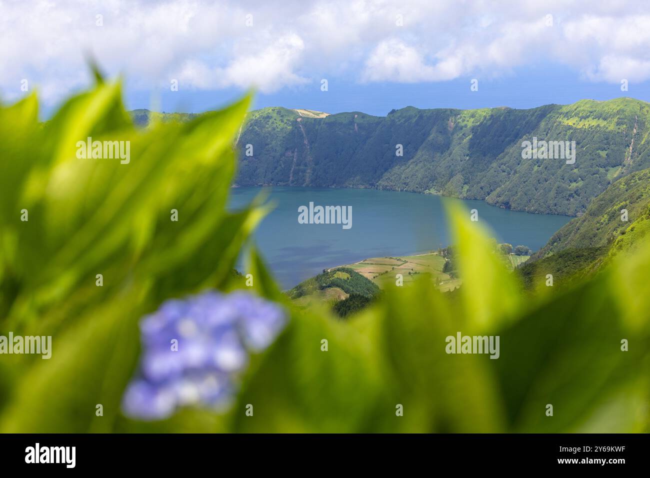 View to the Lagoon of Sete Cidades (Lagoa das Sete Cidades). Sao Miguel ...