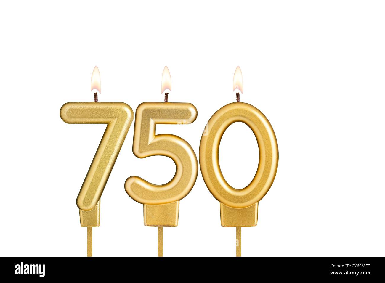 Golden number 750 birthday candle on white background Stock Photo - Alamy