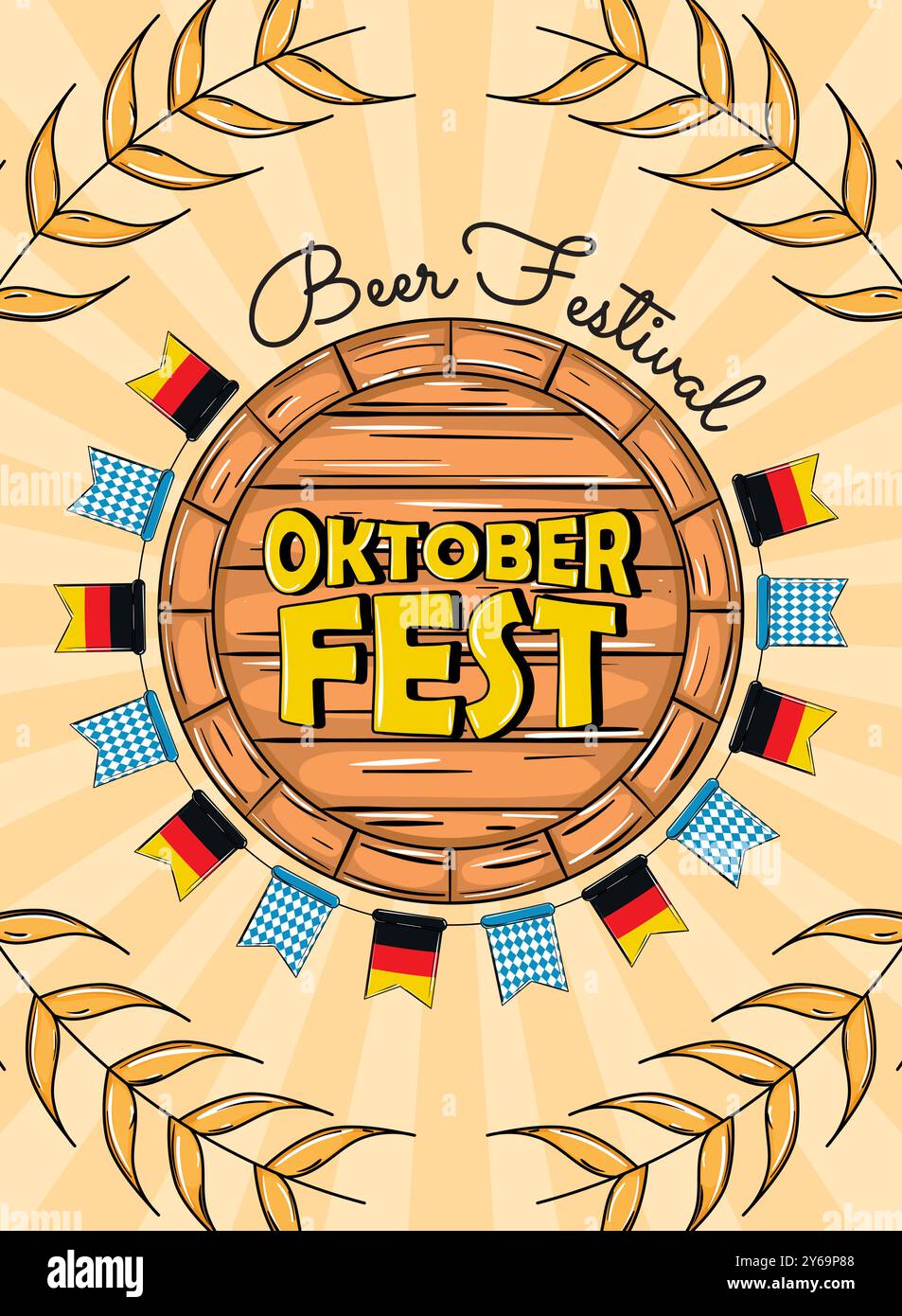 Oktoberfest barrel and German flags beer festival design Vector Stock ...