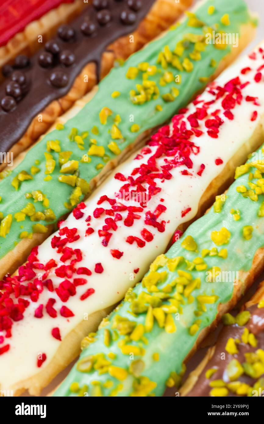 Crispy wafer tube adorned with edible embellishments.Wafer pastries ...