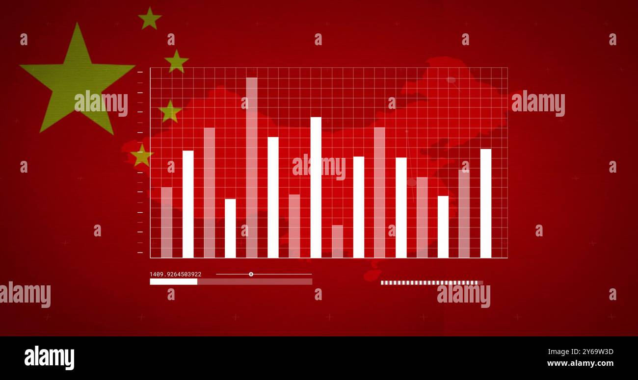 Bar chart and data processing image over Chinese flag background Stock Photo - Alamy