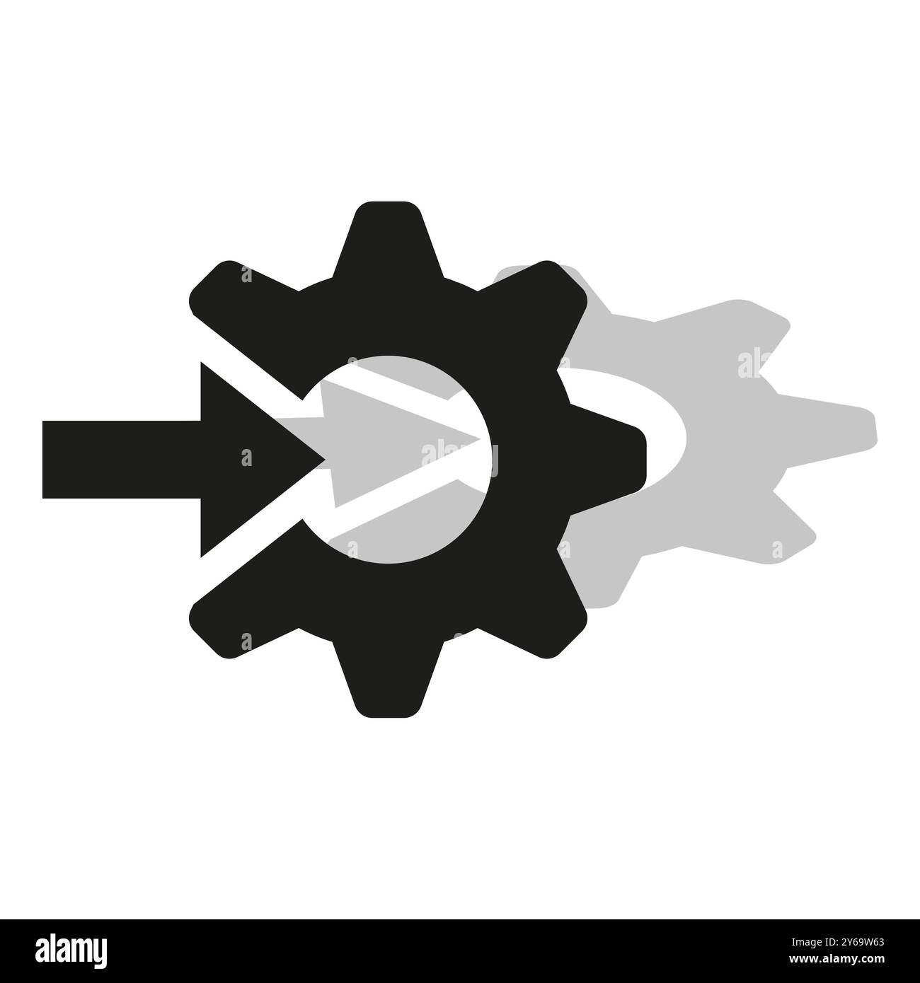 Gear arrow integration. Mechanical forward motion. Industrial symbol ...