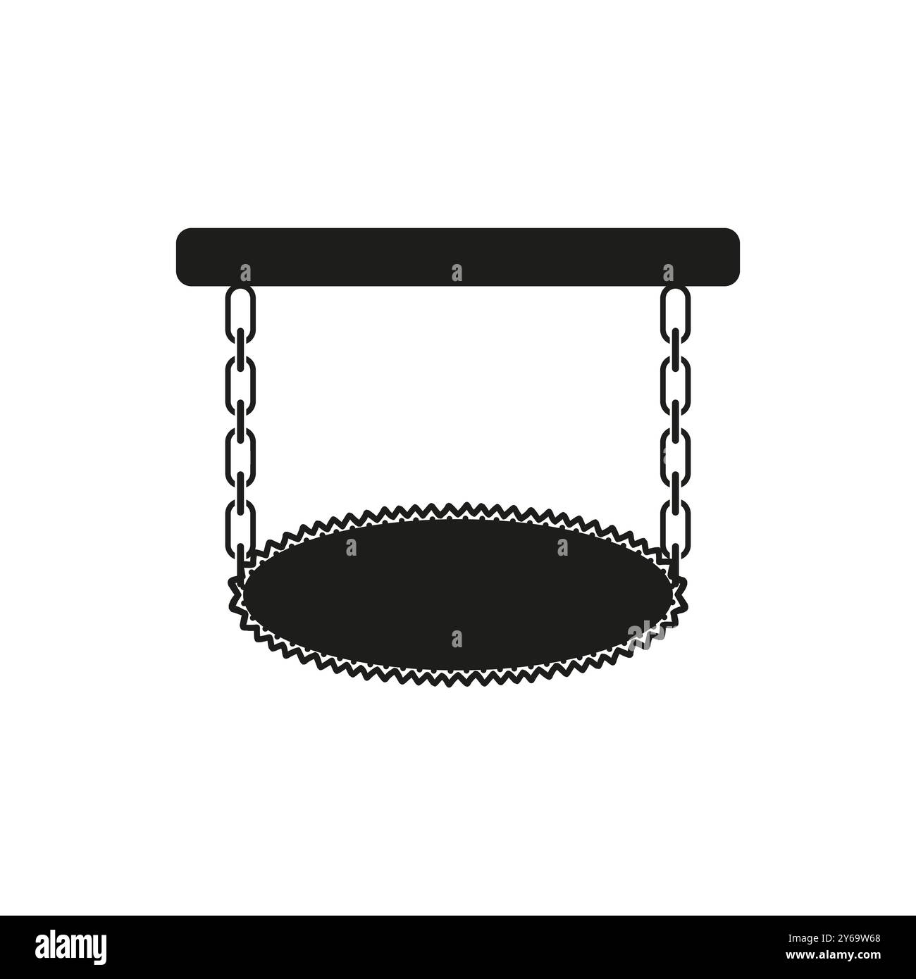 Hanging swing icon. Round seat with chains. Playground swing ...