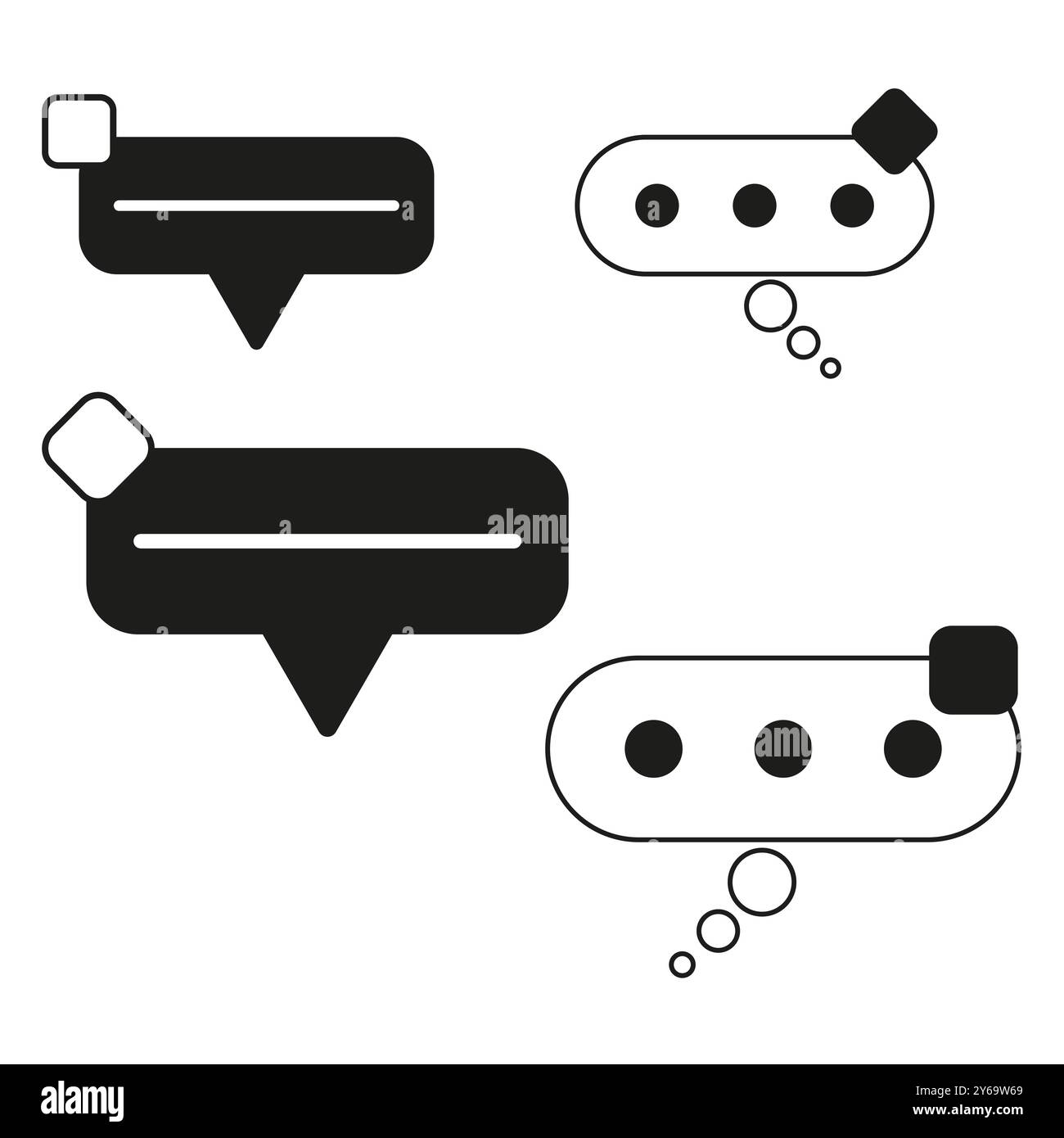 Chat bubble icon set. Black and outline versions. Message and text ...