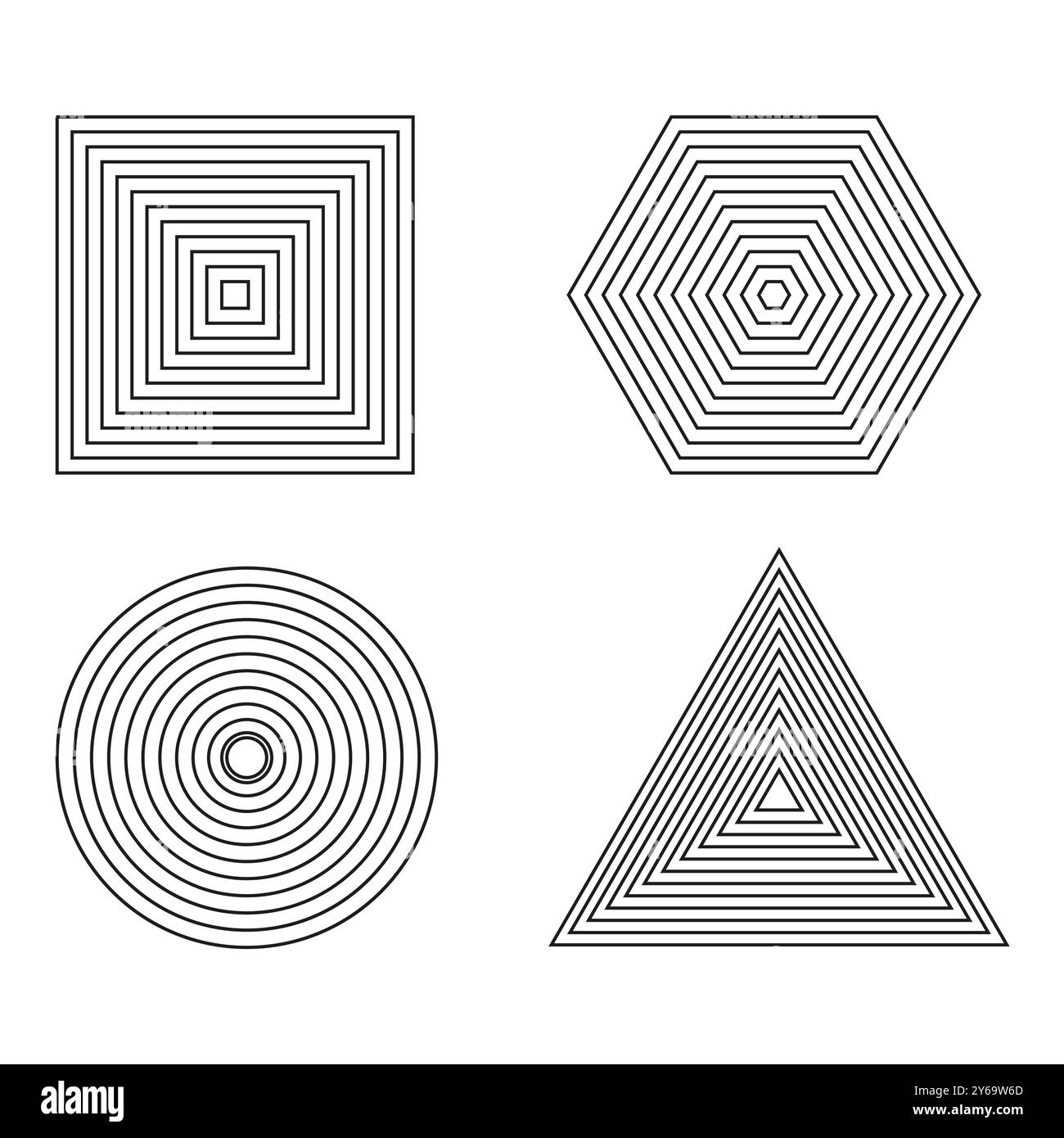 Geometric shape icons. Concentric lines pattern. Square, hexagon ...