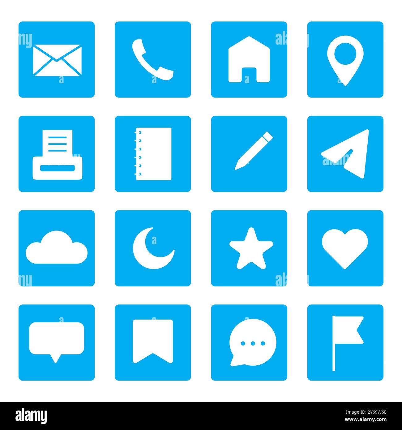 Communication icon set. Social media symbols. Blue square icons. Vector ...