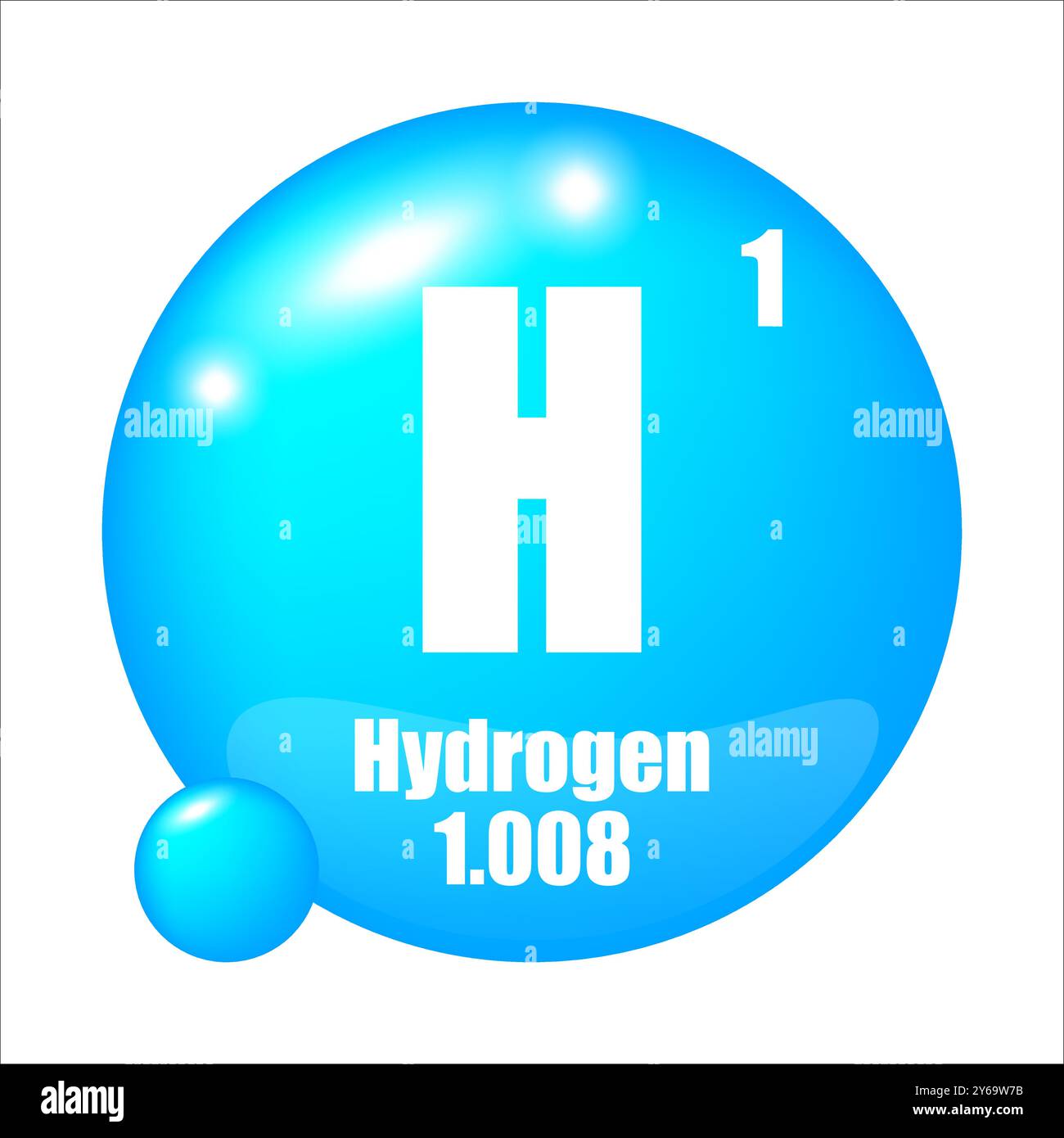 Hydrogen element icon. Atomic symbol H. Number one and mass 1.008. Blue ...