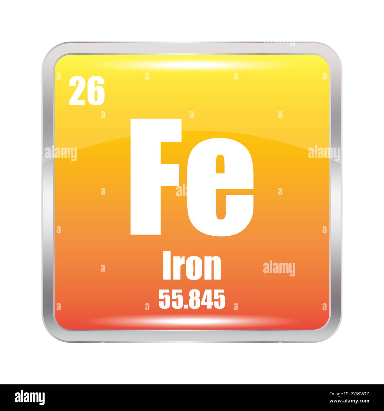 Iron element icon. Fe symbol focus. Atomic number 26. Mass 55.845 Stock ...