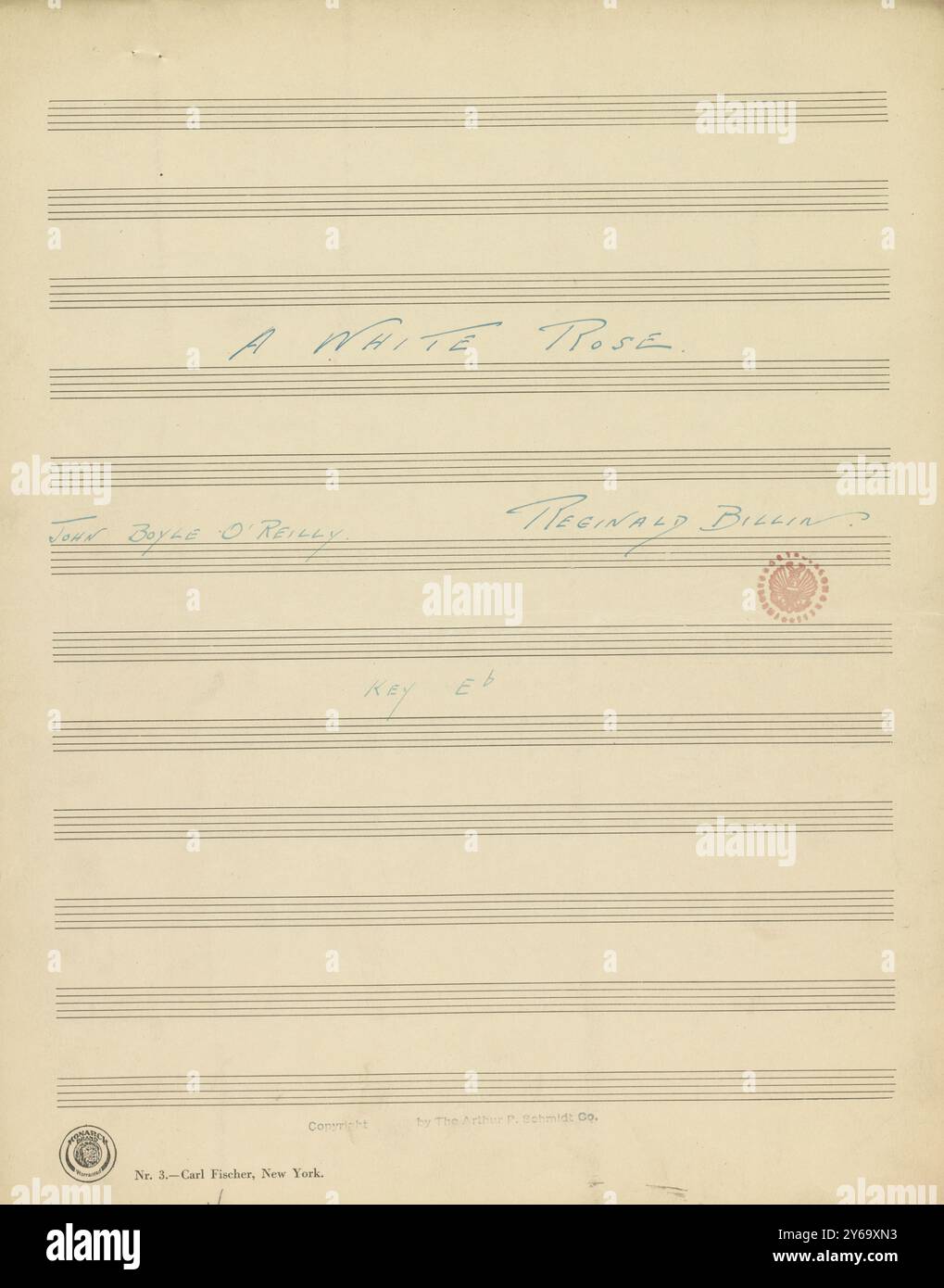 Music 1800-1900; Music Manuscripts; Billin, Reginald. A white rose ...