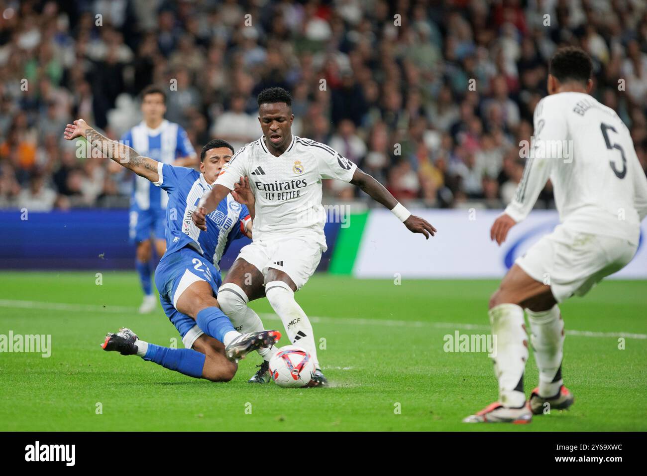 MADRID, SPAIN - September 24: Vinicius jr of Real Madrid attempts a ...