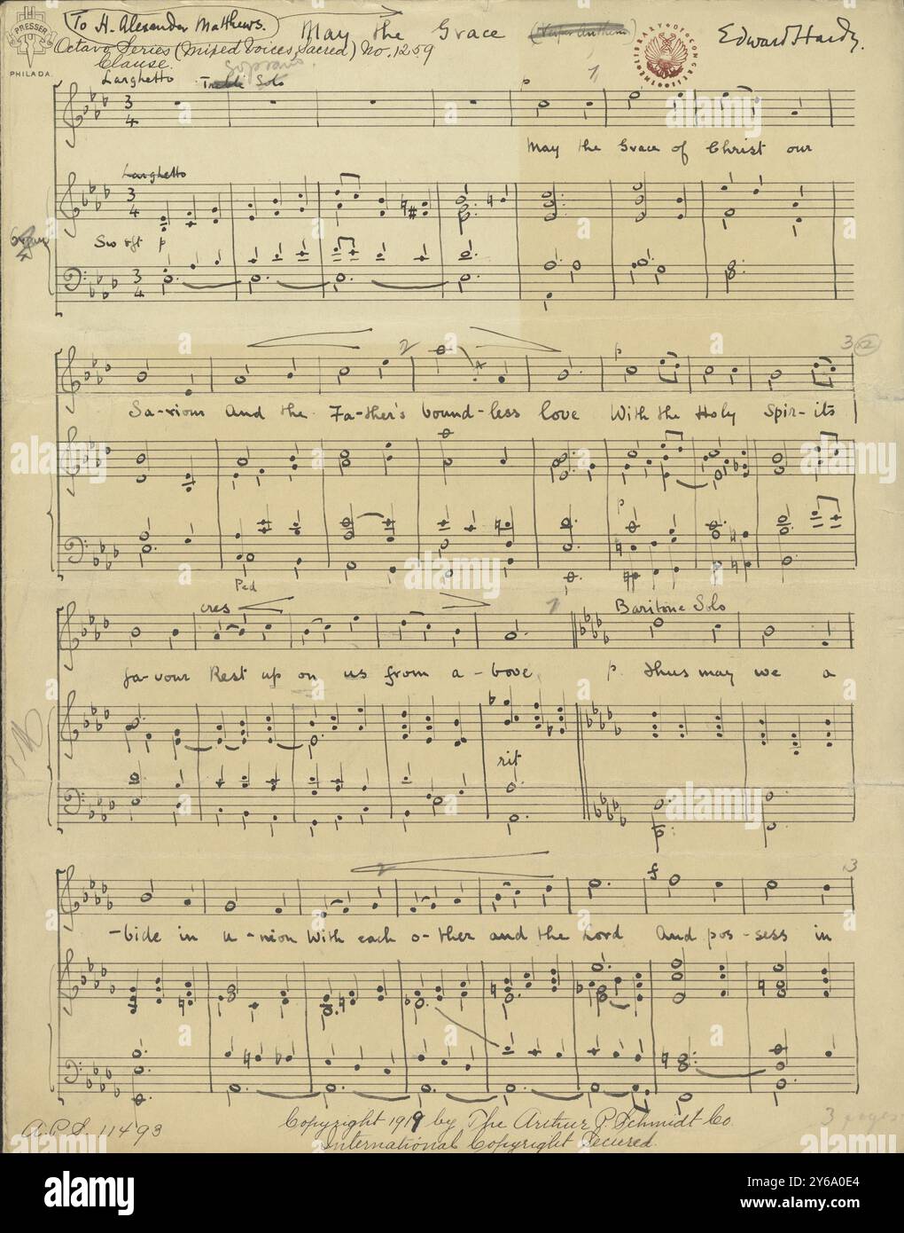 Music 1800-1900; Music Manuscripts; Hardy, Edward. May the grace, Hardy ...