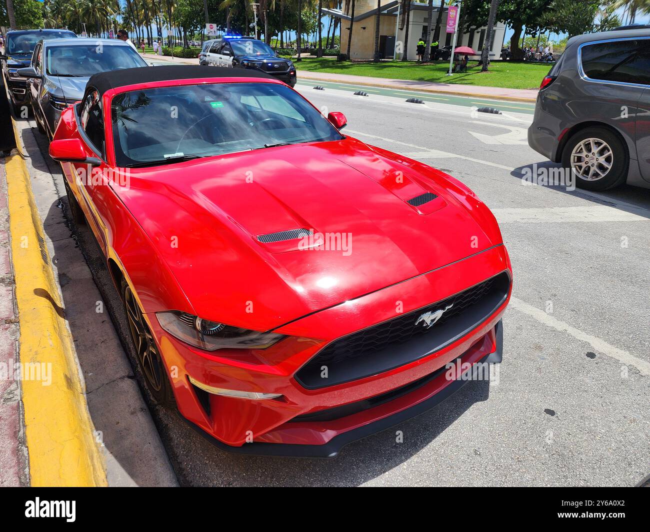Miami Beach, Florida USA - June 8, 2024: 218 ford mustang convertible ...