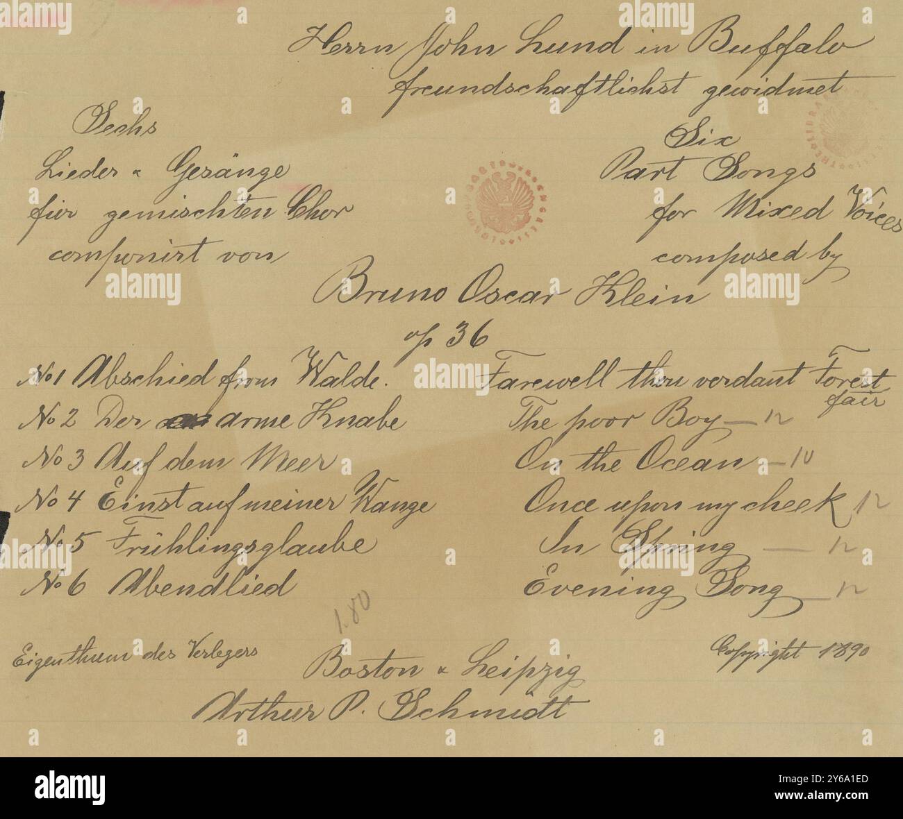 Music 1800-1900; Music Manuscripts; Klein, Bruno Oscar. Sechs lieder ...