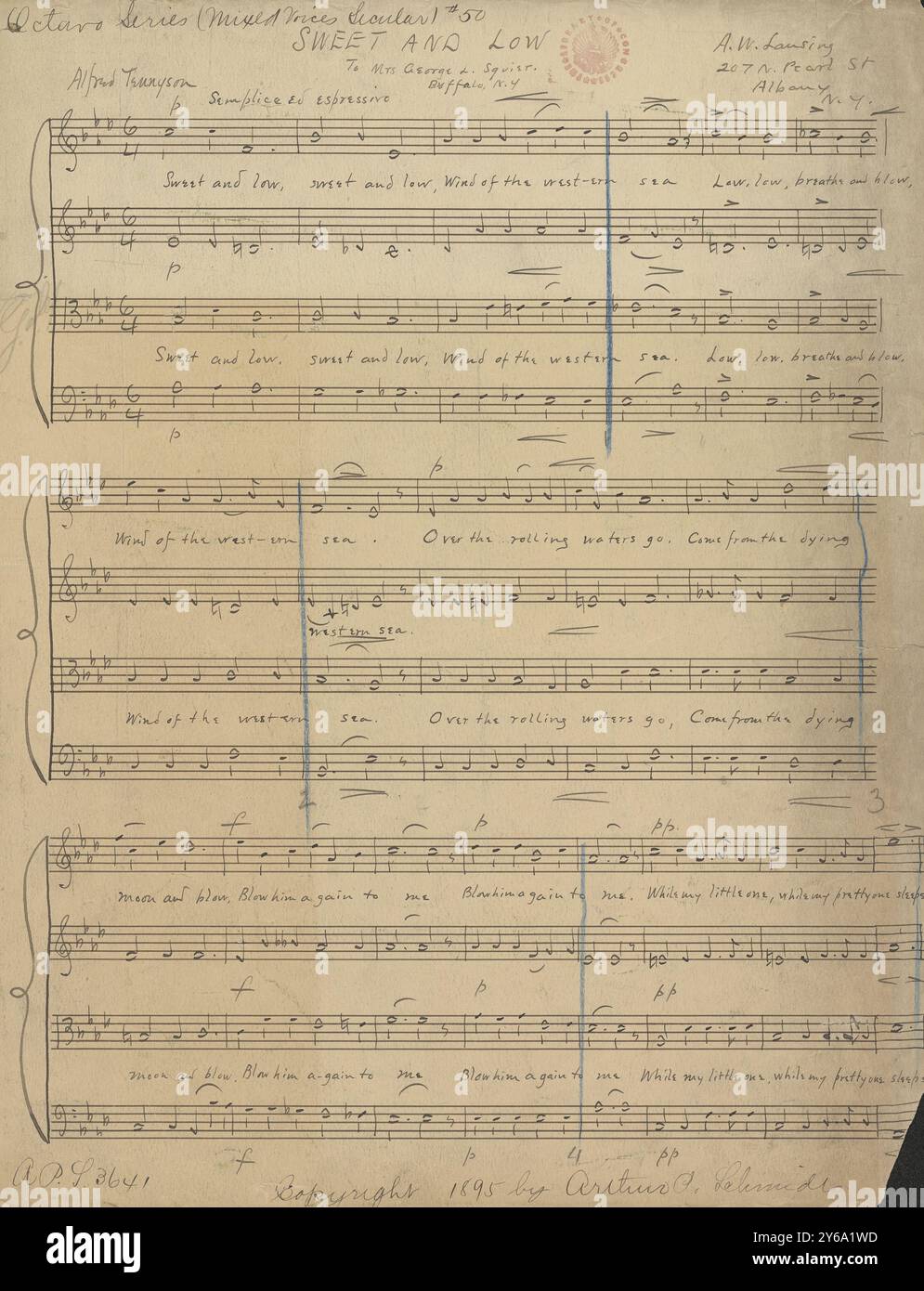 Music 1800-1900; Music Manuscripts; Lansing, A. W. Sweet and low ...