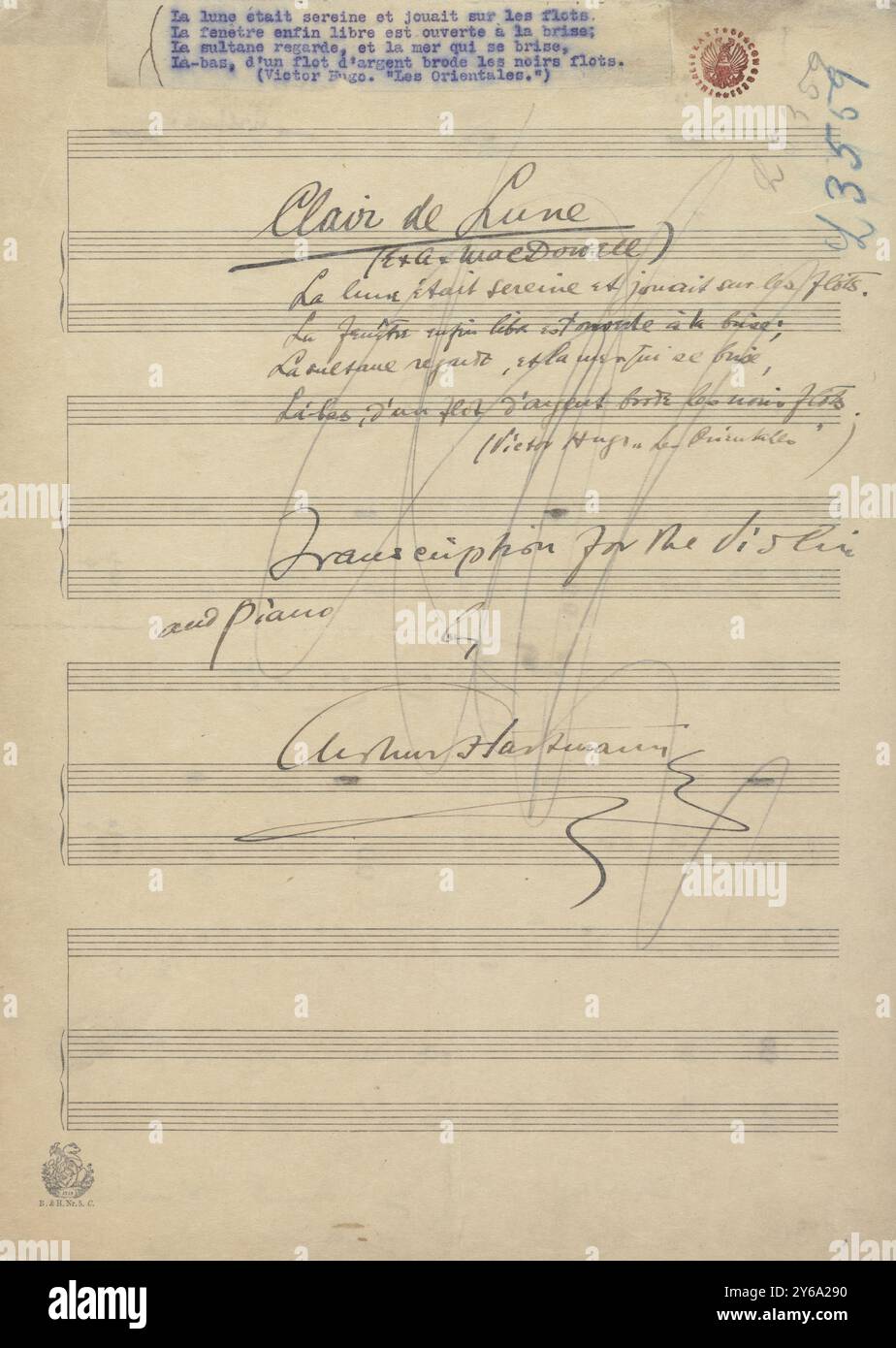 Music 1800-1900; Music Manuscripts; MacDowell, Edward A. Clair de lune ...