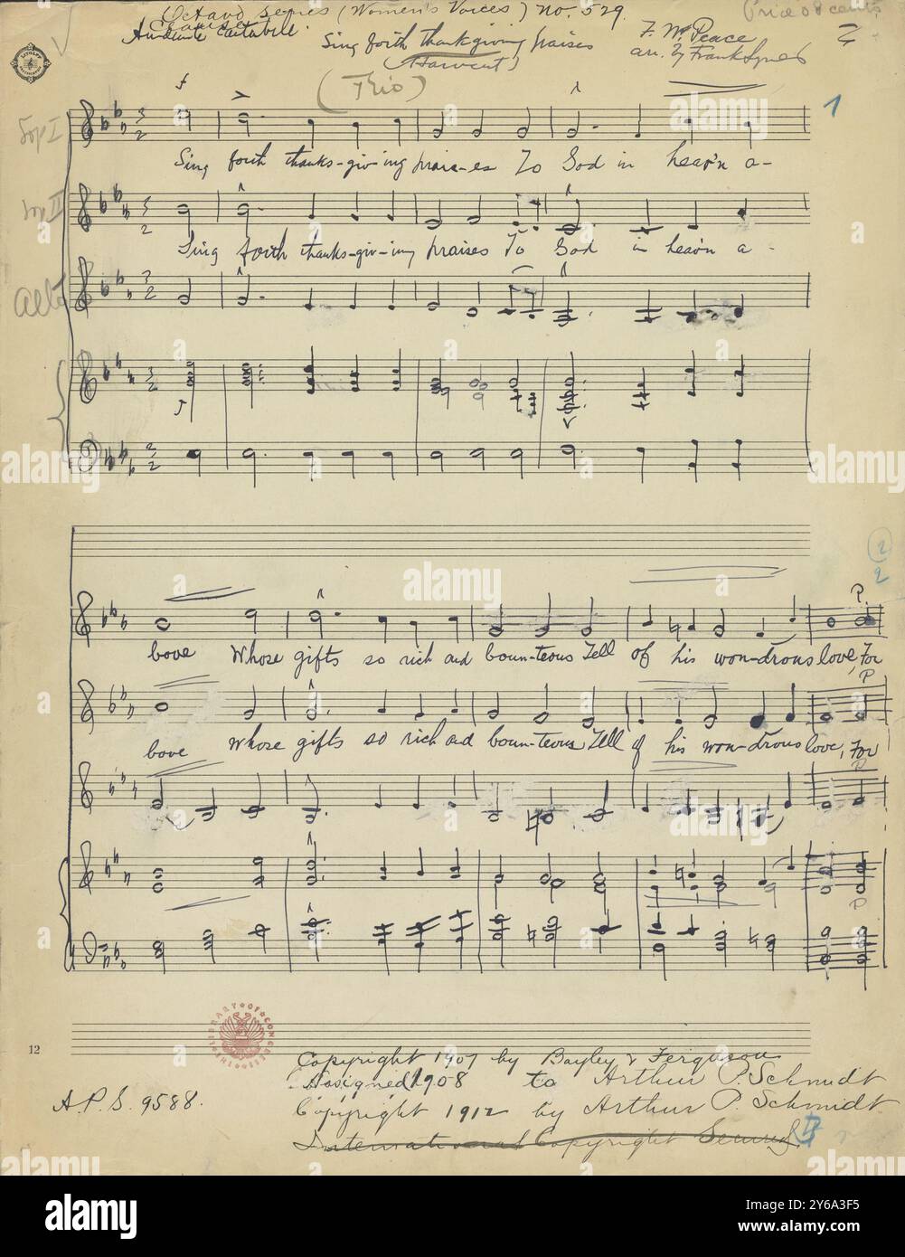 Music 1800-1900; Music Manuscripts; Peace, Fred W. Sing forth ...