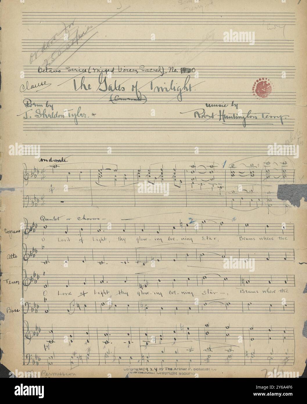 Music 1800-1900; Music Manuscripts; Terry, Robert Huntington. The gates ...