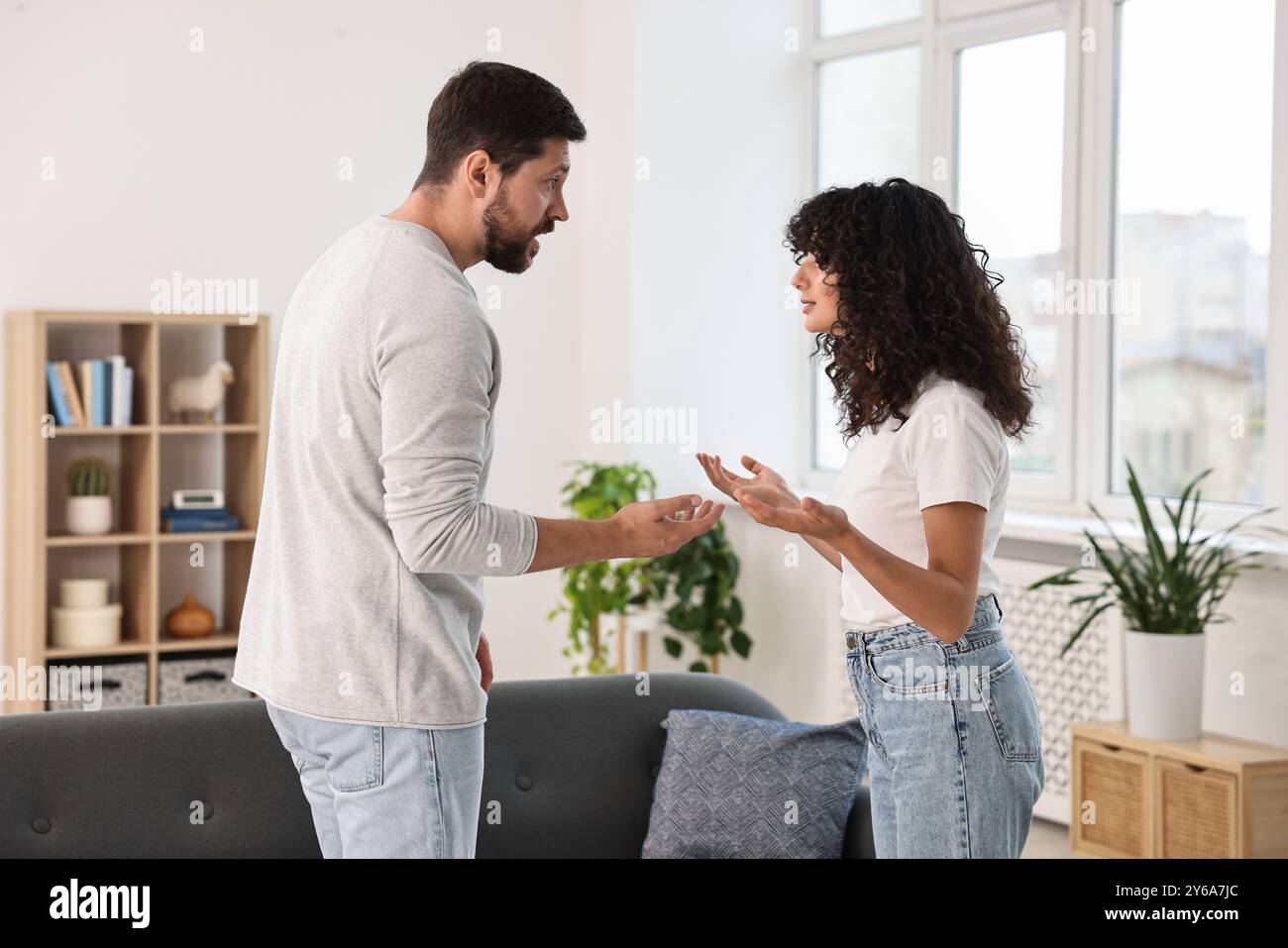 Emotional couple arguing at home. Relationship problems Stock Photo - Alamy